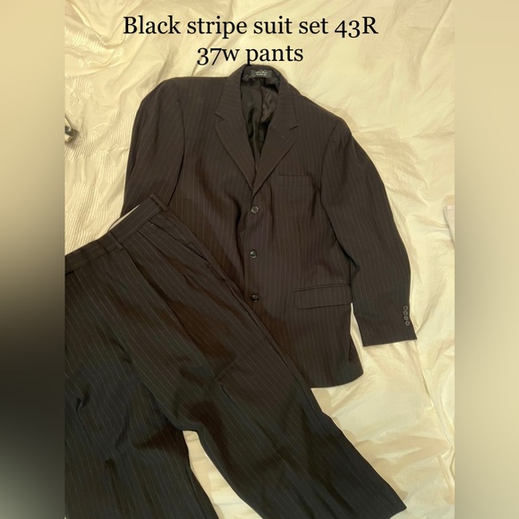 Andrew Fezza | Suits & Blazers | Black Pinstripe Suit Set 43r Jacket ...